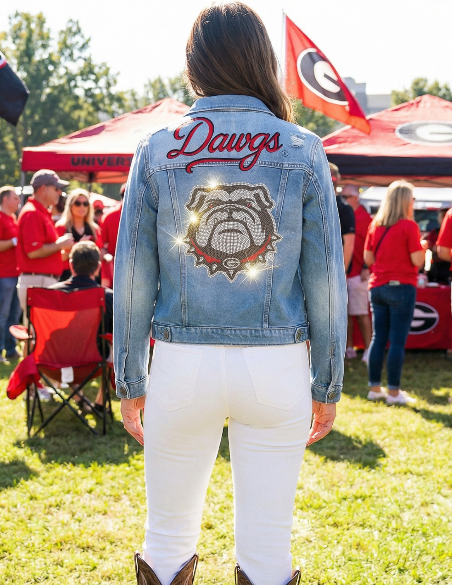 University of Georgia Bulldog Logo & Dawgs Script Blue Denim Jacket ...