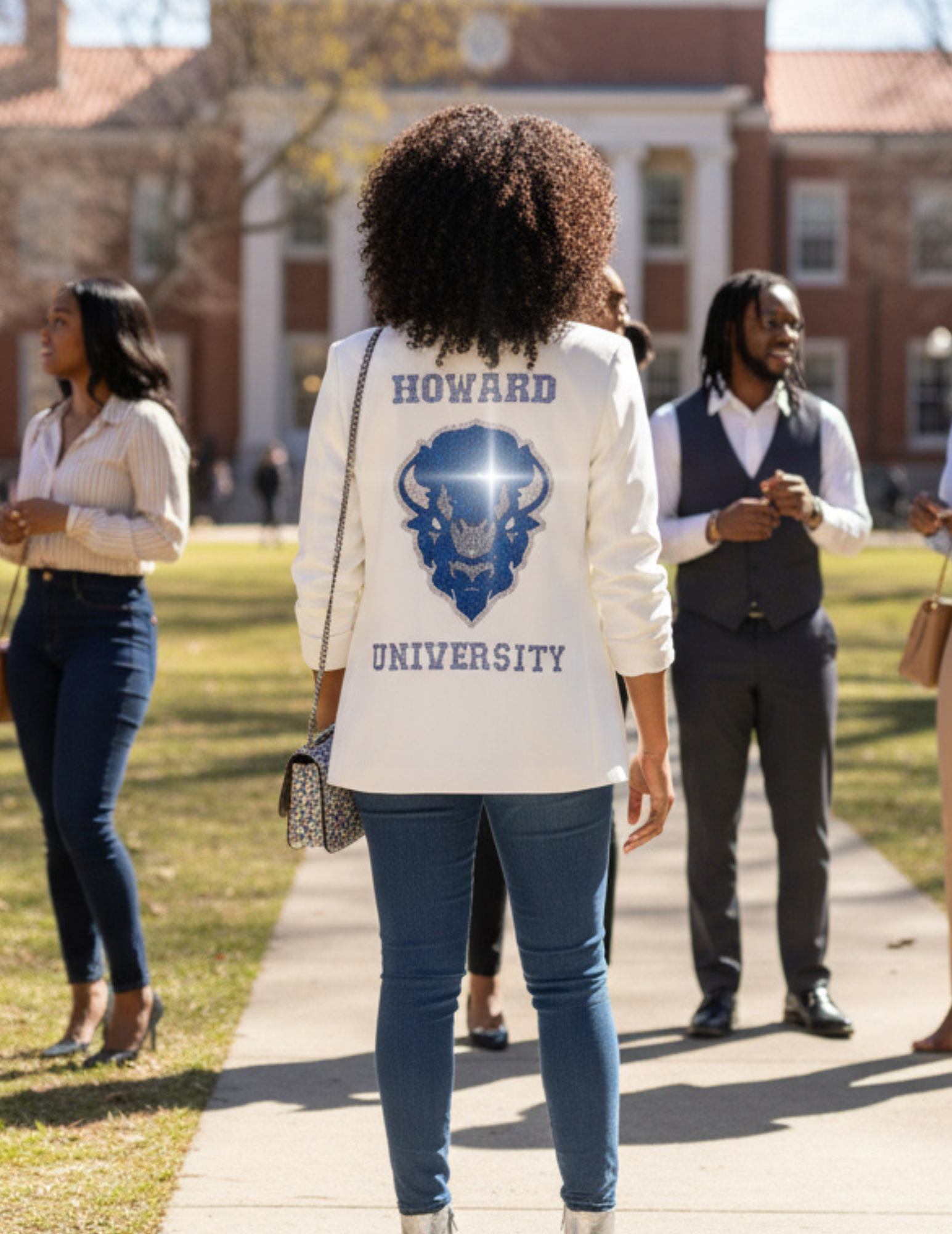 Howard University Bison & Script Ruched White Blazer | Moving Forward ...