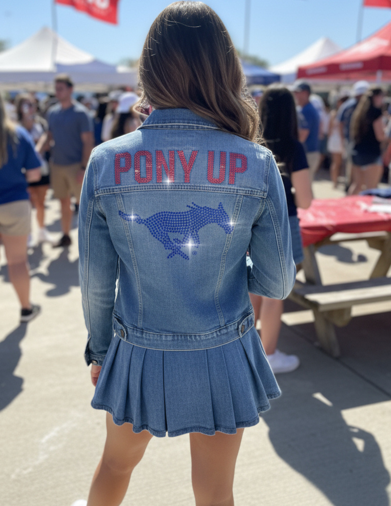 SMU Pony Up Blue Mustang Blue Denim Jacket | Moving Forward Designs